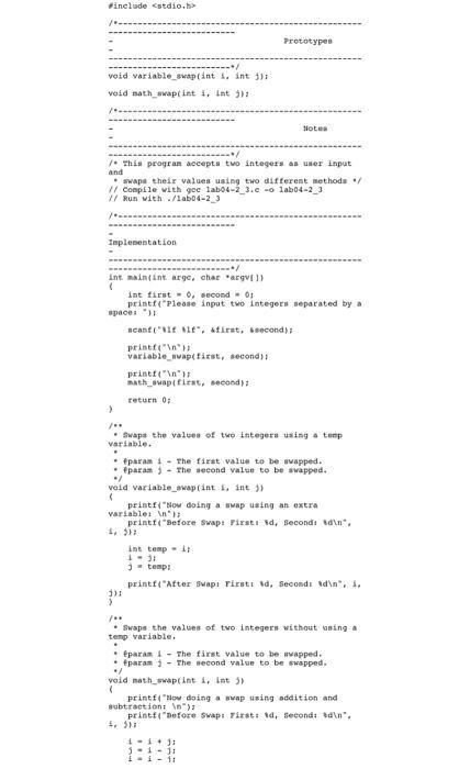Solved Prototypes void variable_swap(int i. int j): void | Chegg.com