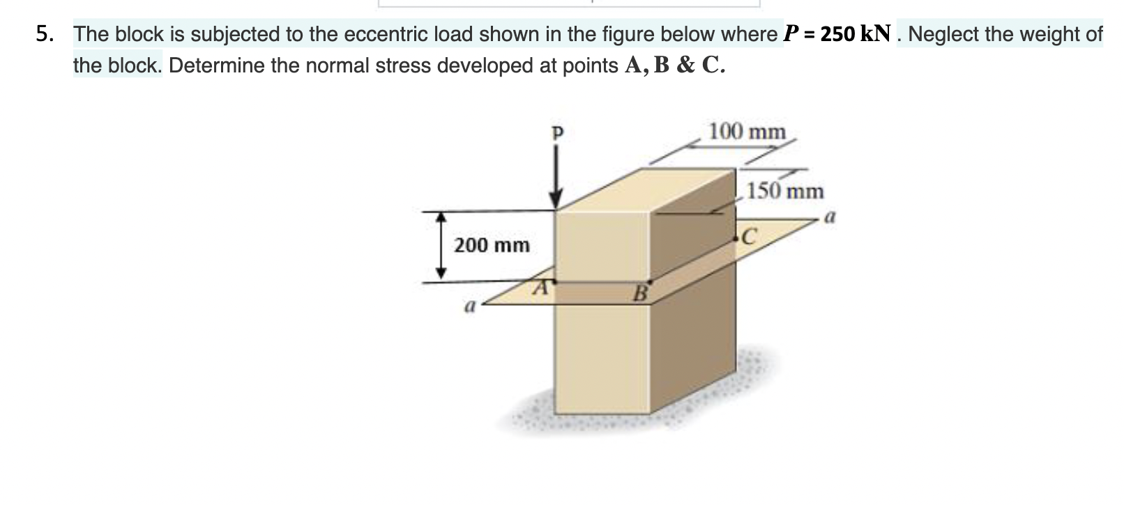 Solved 5. ﻿The block is subjected to the eccentric load | Chegg.com