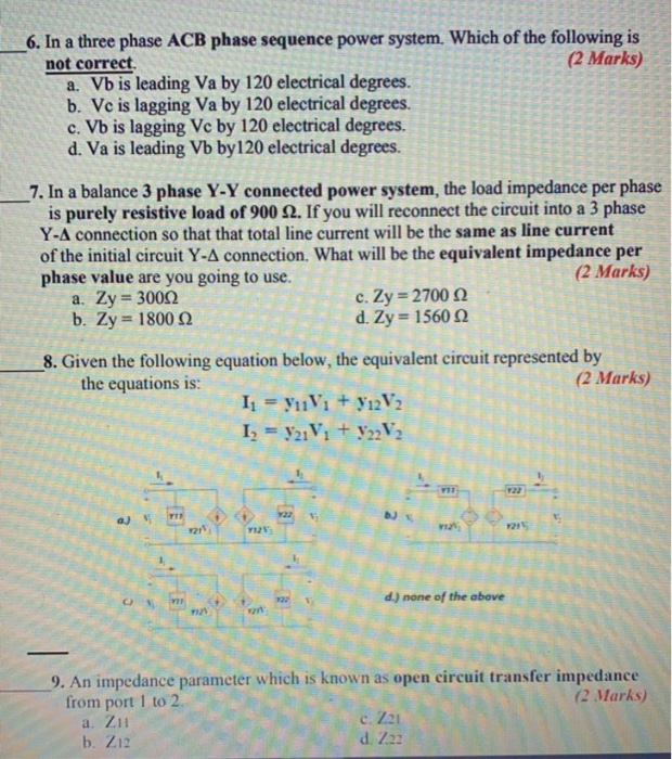 Solved 6. In a three phase ACB phase sequence power system. | Chegg.com