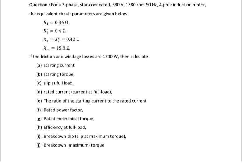 Solved Question : For a 3-phase, star-connected, 380 | Chegg.com