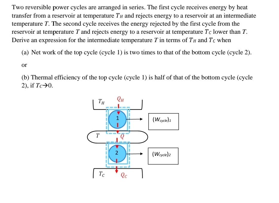 Solved Two reversible power cycles are arranged in series. | Chegg.com