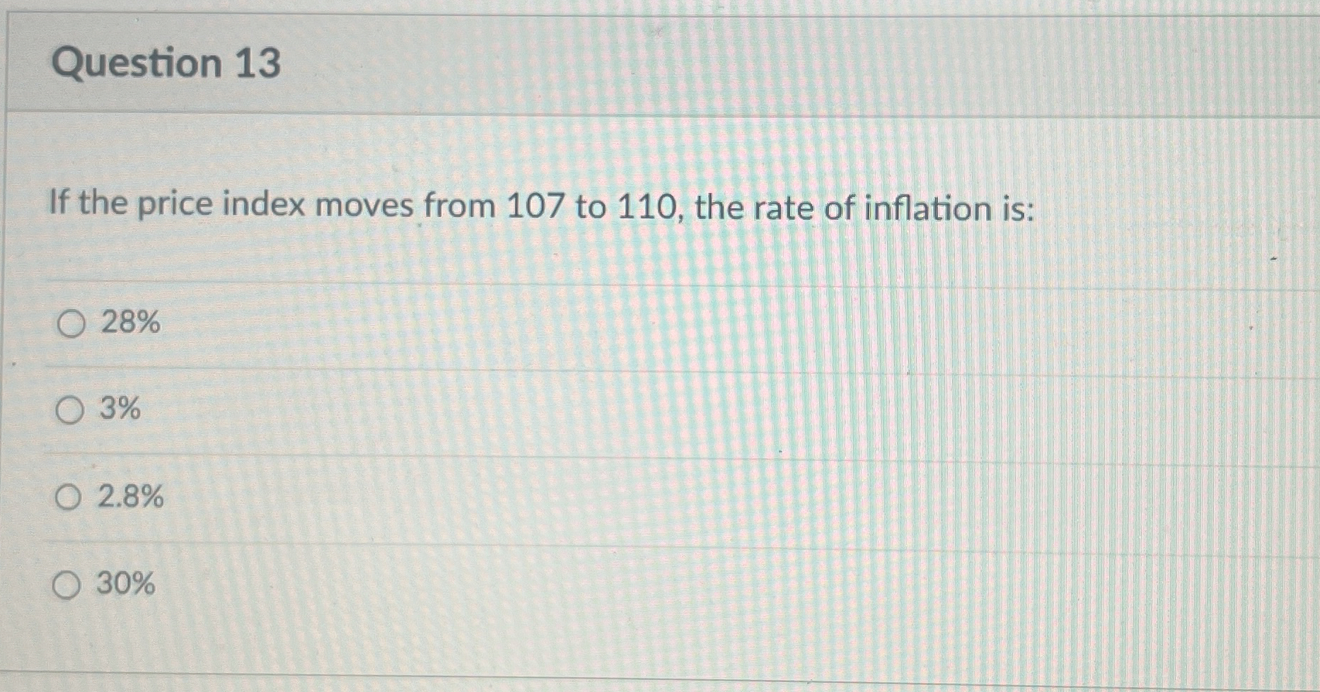 Solved Question 13If the price index moves from 107 ﻿to | Chegg.com