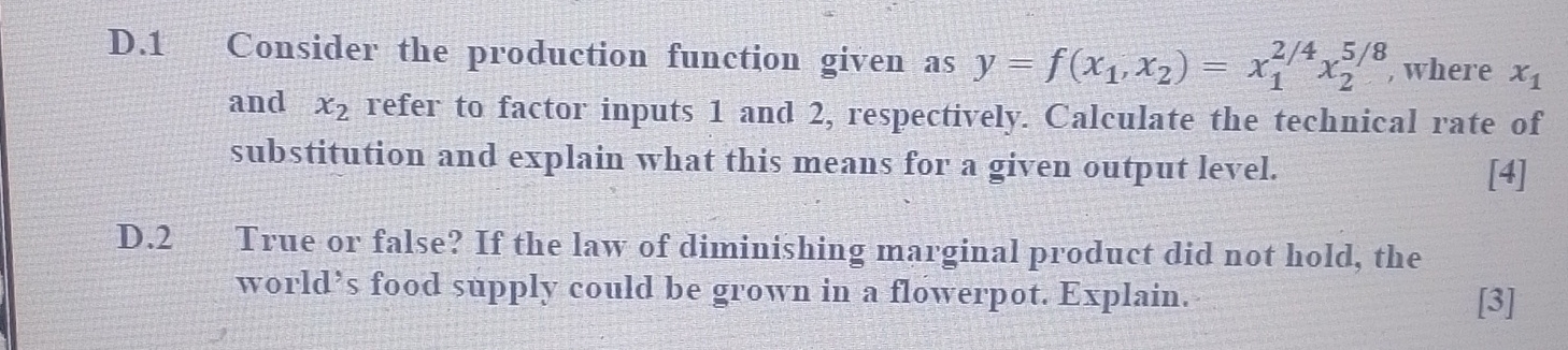Solved D. 1 ﻿Consider the production function given as | Chegg.com