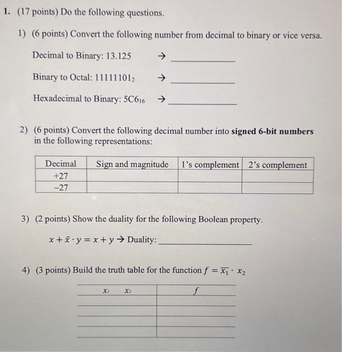 Solved 1. (17 points) Do the following questions. 1) (6 | Chegg.com