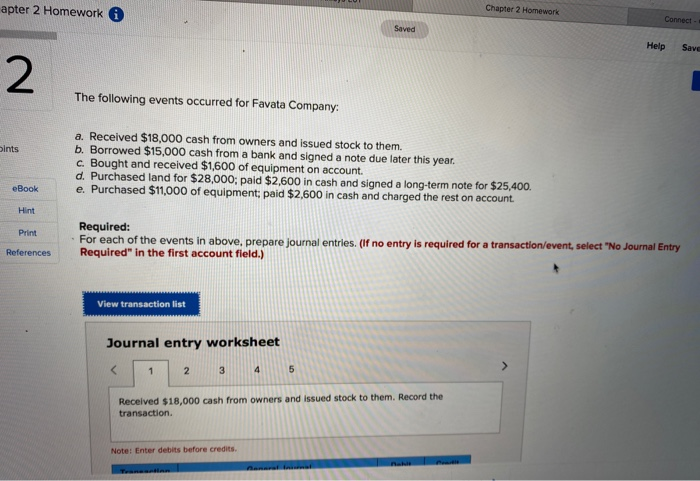 Solved apter 2 Homework Chapter 2 Homework Connect Saved | Chegg.com