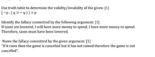 Use truth table to determine the validity/invalidity | Chegg.com