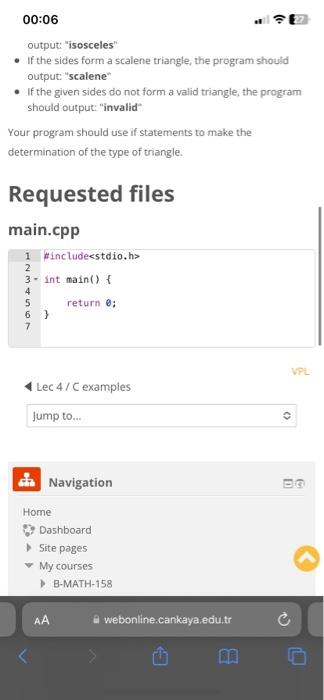 Solved 00:06 Requested files: main.cpp (Downioad) Type of | Chegg.com