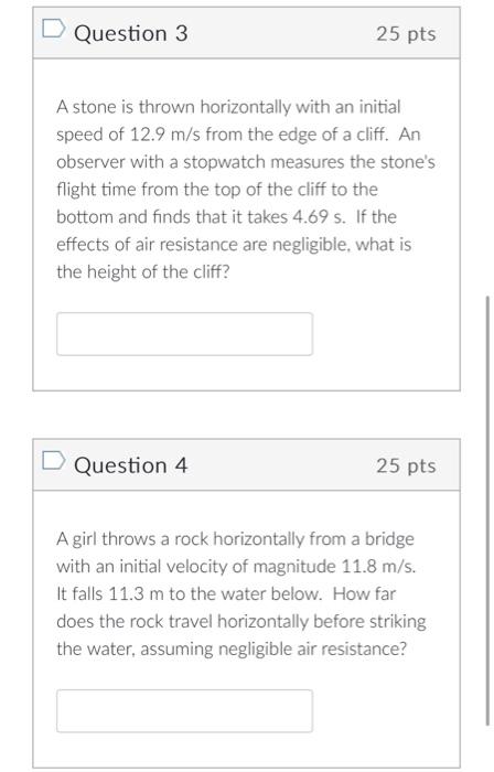 A stone is thrown horizontally with an initial speed | Chegg.com