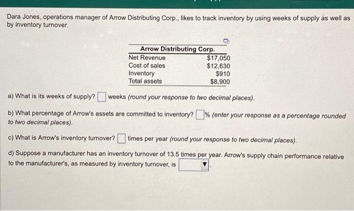 Solved Dara Jones, operations manager of Arrow Distributing | Chegg.com