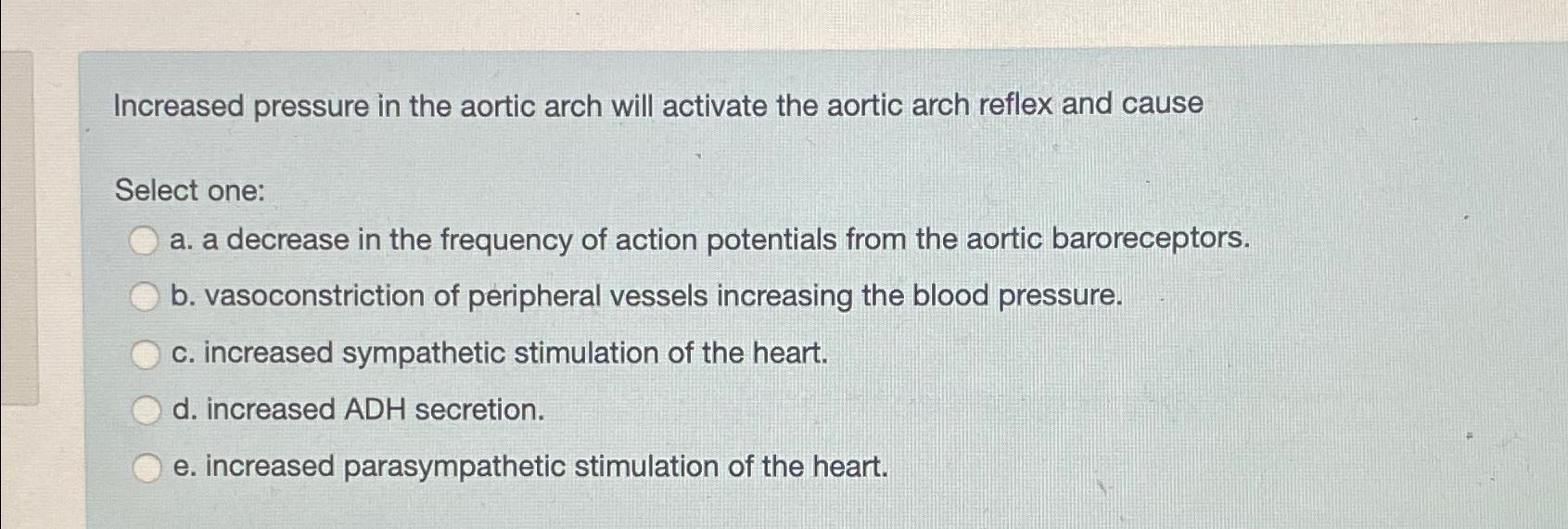 Solved Increased pressure in the aortic arch will activate | Chegg.com