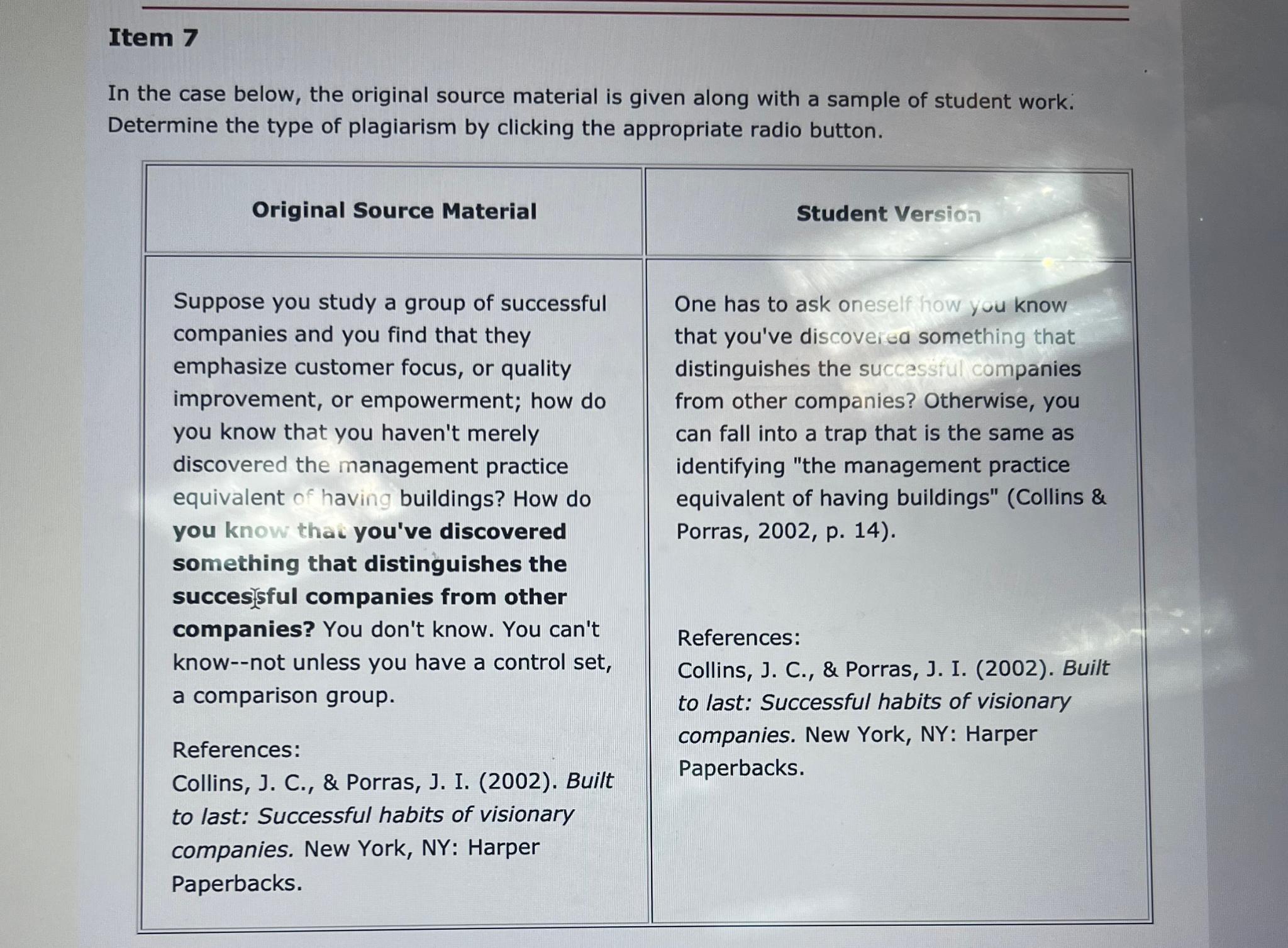 Solved Item 7In the case below, the original source material | Chegg.com