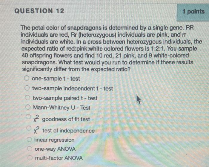Solved The petal color of snapdragons is determined by a | Chegg.com