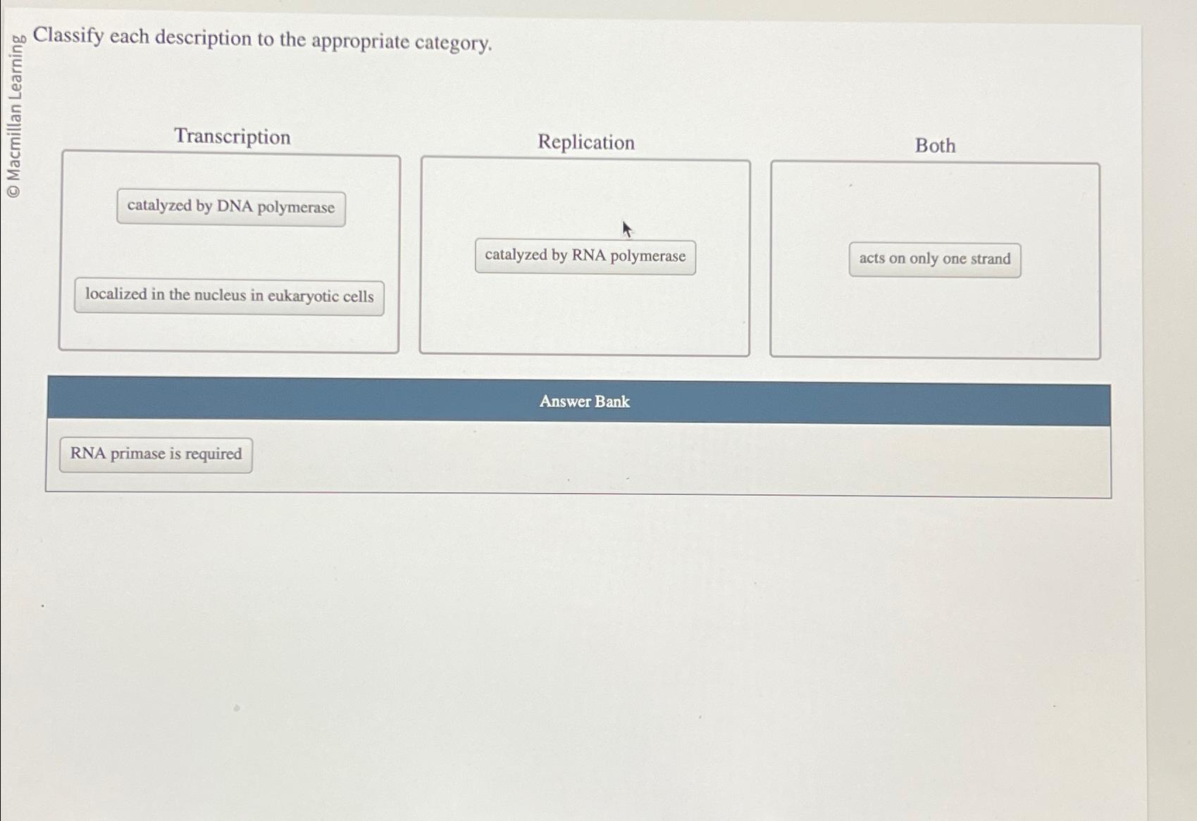 Solved ~= ﻿Classify each description to the appropriate | Chegg.com