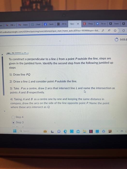 Solved To construct a perpendicular to a line L from a point | Chegg.com