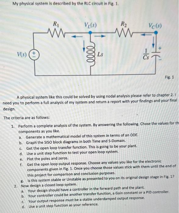 [Solved]: My physical system is described by the RLC circui