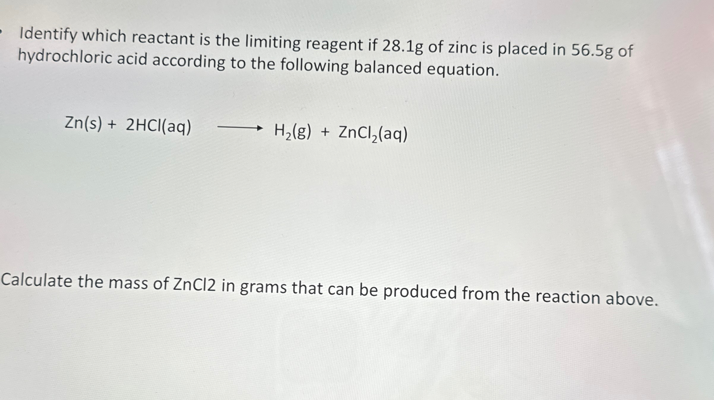Solved Identify which reactant is the limiting reagent if | Chegg.com