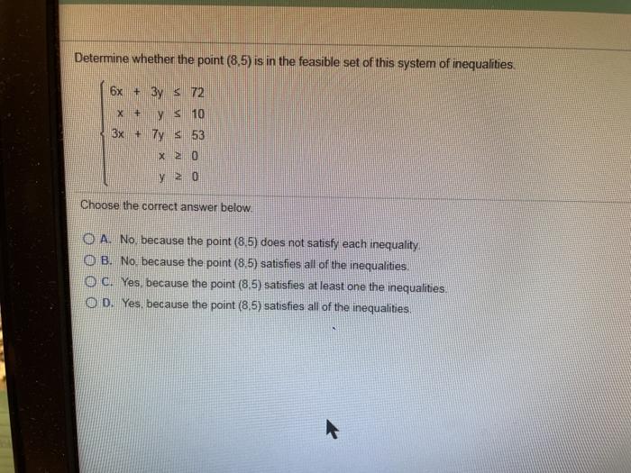 Solved Determine whether the point (8.5) is in the feasible | Chegg.com