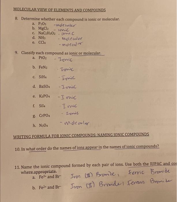 Solved MOLECULAR VIEW OF ELEMENTS AND COMPOUNDS 8. Determine | Chegg.com