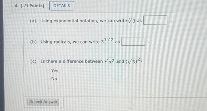 Solved 4. [-/1 Points] DETAILS (a) Using exponential | Chegg.com