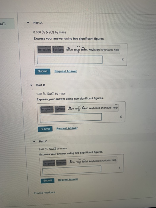 Solved determine the mass in (g) of each NaCI solution that | Chegg.com