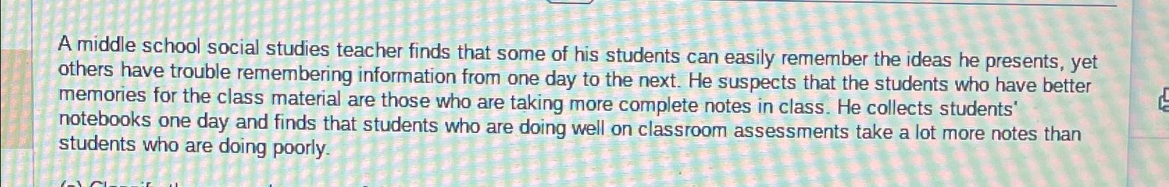 Solved A middle school social studies teacher finds that | Chegg.com