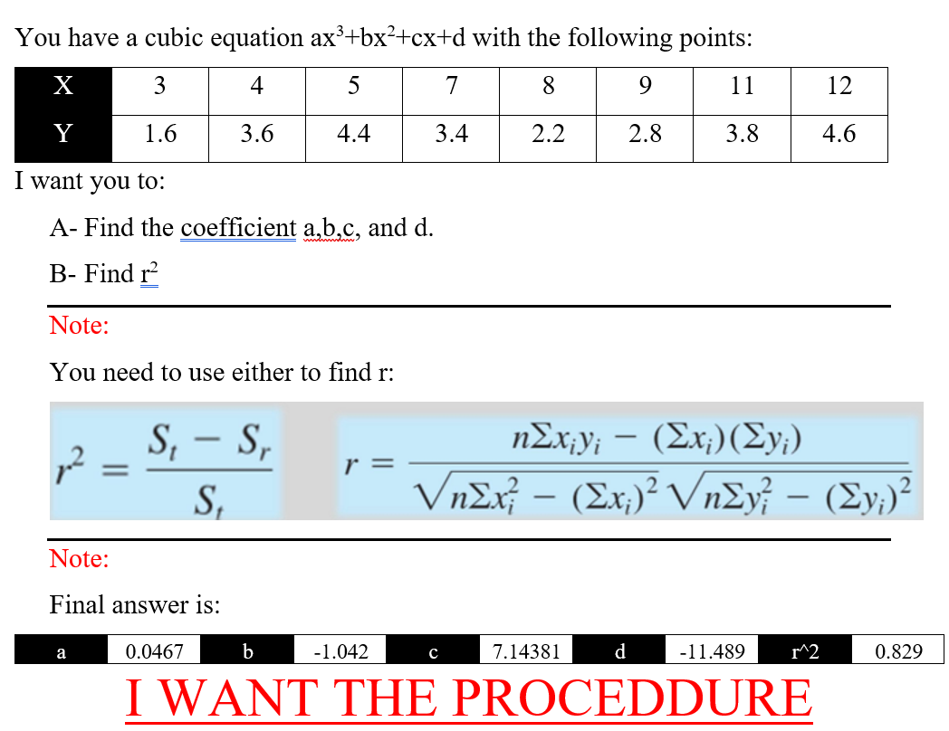 Solved You have a cubic equation ax3+bx2+cx+d ﻿with the | Chegg.com