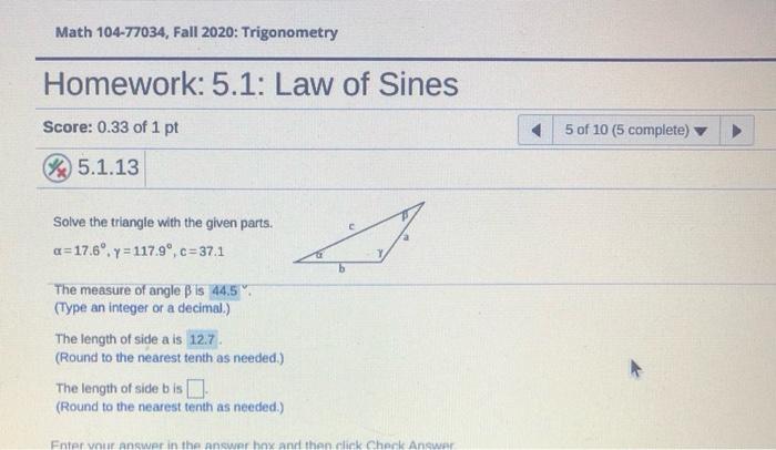 Solved Math 104-77034, Fall 2020: Trigonometry Homework: | Chegg.com