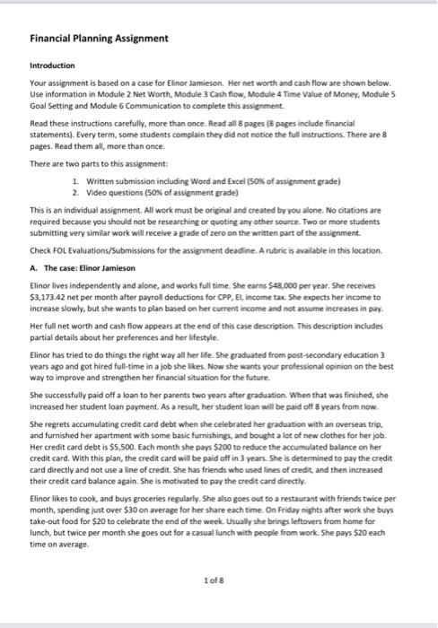 Financial Planning Assignment Introduction Your | Chegg.com