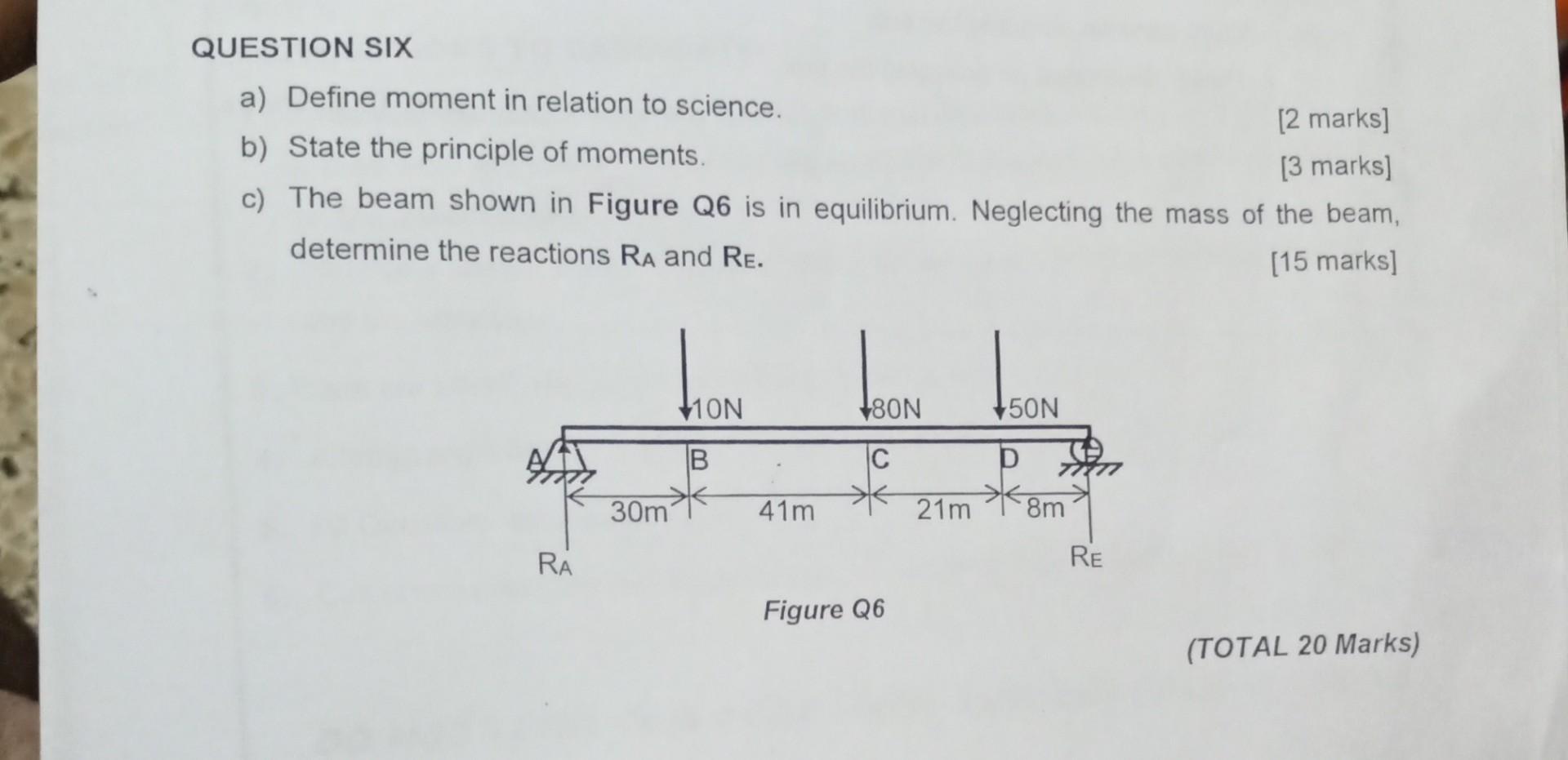 Solved QUESTION SIX a) Define moment in relation to science. | Chegg.com