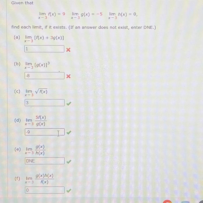 Solved Given that limx→3f(x)=9limx→3g(x)=−5limx→3h(x)=0, | Chegg.com