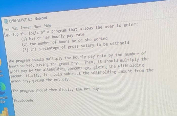 Solved CHOT-EX15(1).bt - Notepad Gle Edit Format View Help | Chegg.com