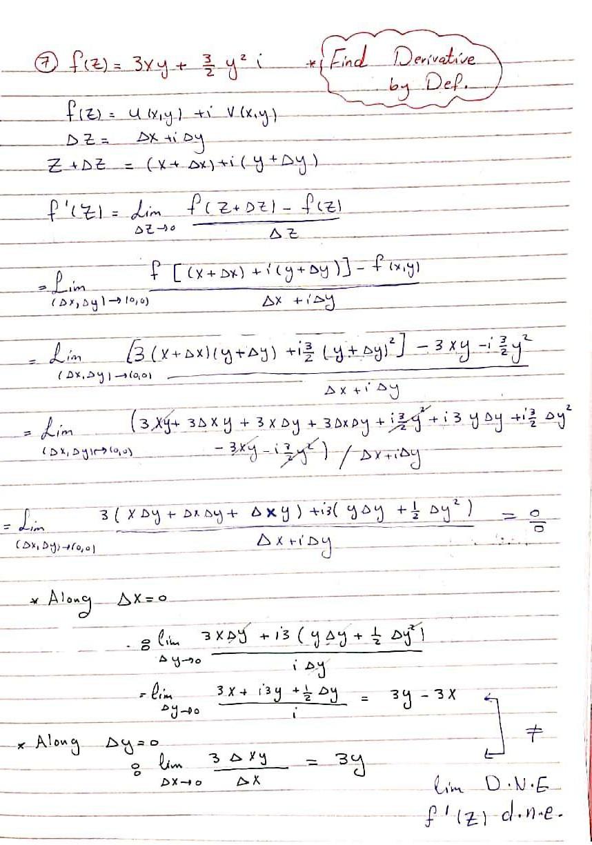 Solved @ f(z)= 3x y + 3/2 y ² i e Find Derivative E by Defa | Chegg.com