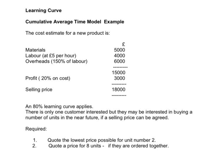 Solved Learning Curve Cumulative Average Time Model Example | Chegg.com