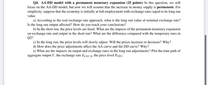Solved Q4 Aa Dd Model With A Permanent Monetary Expansion