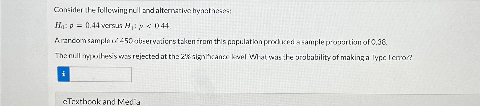 Consider the following null and alternative | Chegg.com