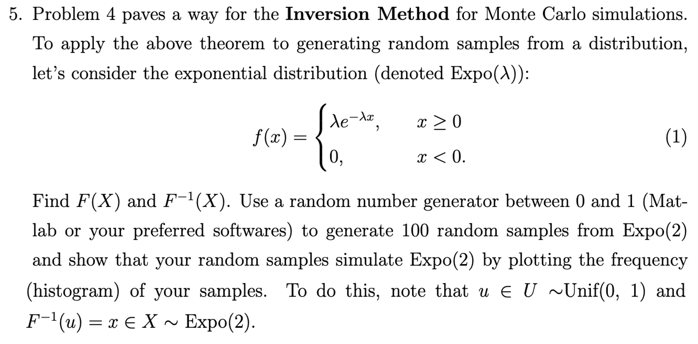 Solved Problem 4 ﻿paves a way for the Inversion Method for | Chegg.com