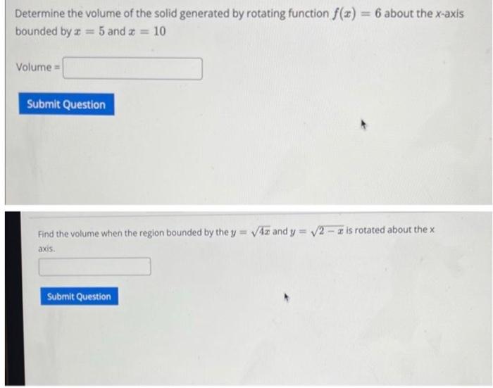 Solved Determine the volume of the solid generated by | Chegg.com