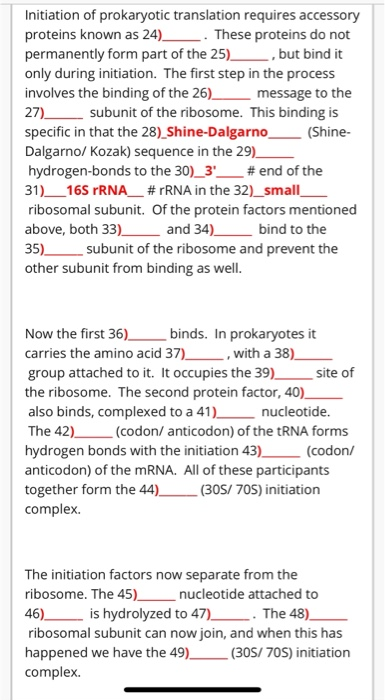 Solved Initiation of prokaryotic translation requires | Chegg.com
