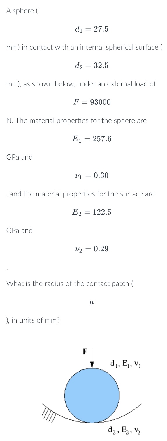 Solved A sphere (d1=27.5mm ) ﻿in contact with an internal | Chegg.com