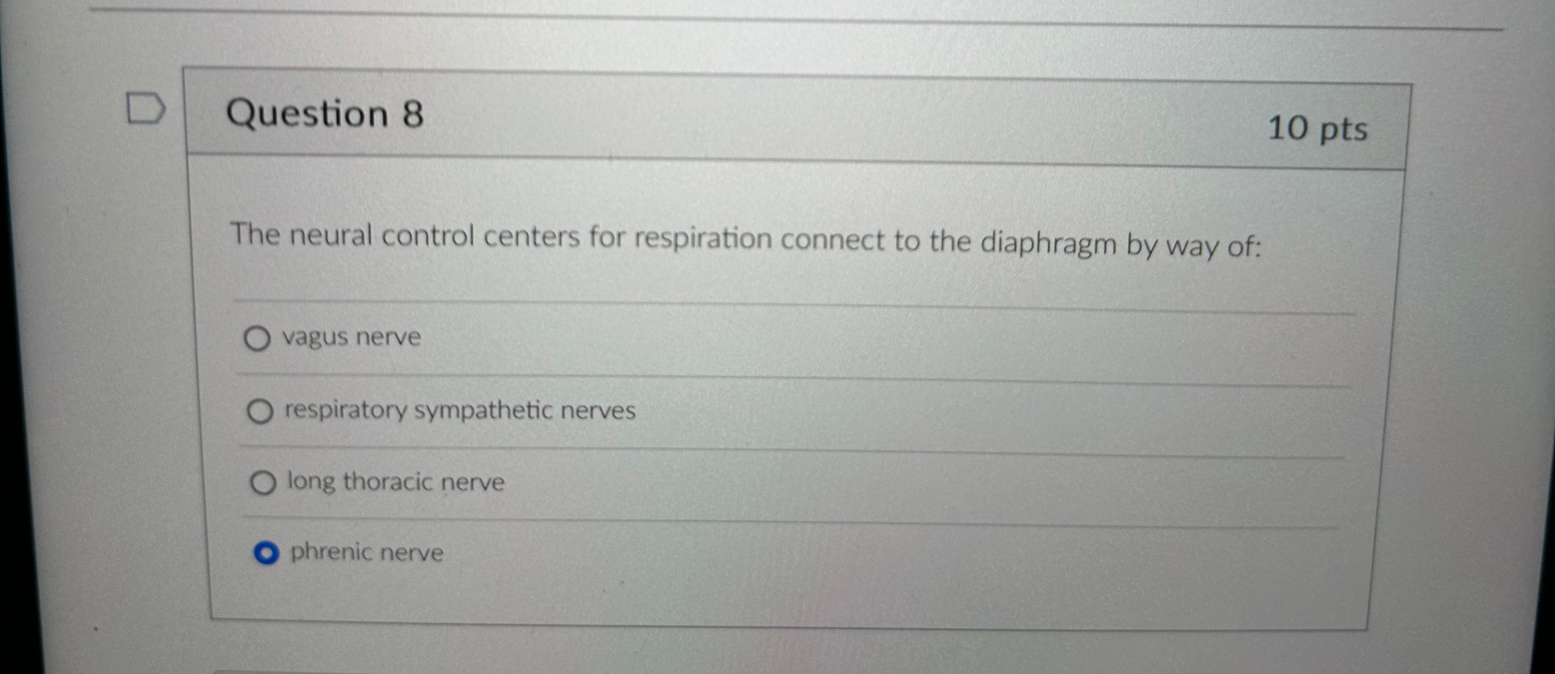 Solved Question 810ptsThe neural control centers for | Chegg.com
