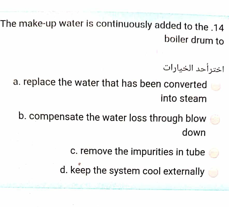 Solved The boiler water impurities can be from the .21 اختر | Chegg.com