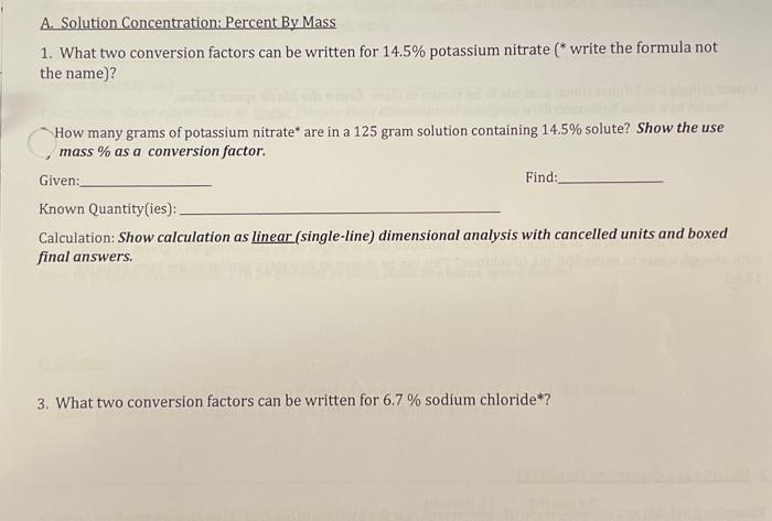 Solved A. Solution Concentration: Percent By Mass 1. What | Chegg.com
