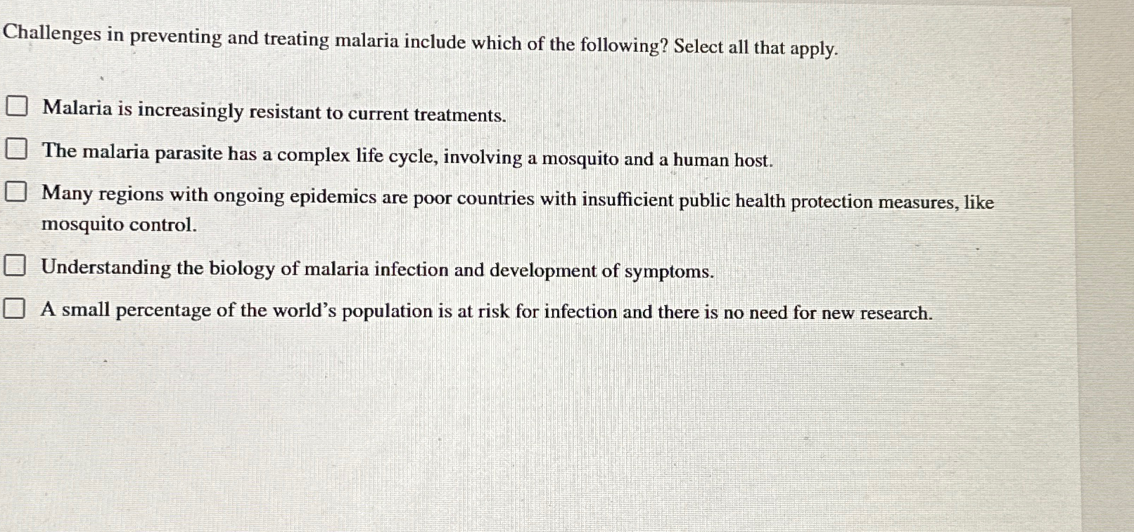 Solved Challenges In Preventing And Treating Malaria Include