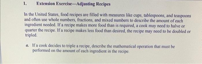 Solved If a cook decided to triple a recipe, desecrine the | Chegg.com