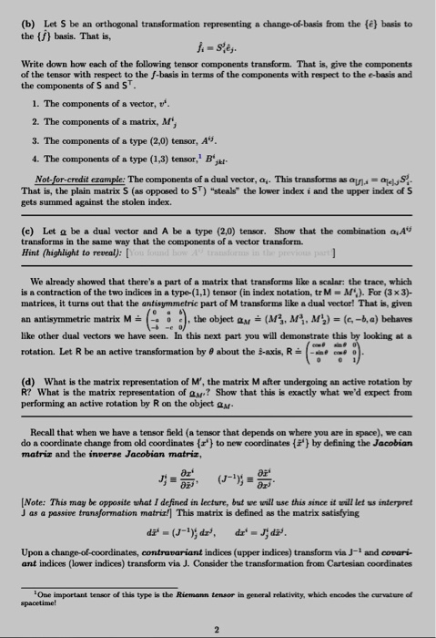 Problem 9.1 - Tensors and Transformations In this | Chegg.com