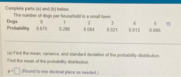 Solved Complete parts (a) and (b) below. The number of dogs | Chegg.com