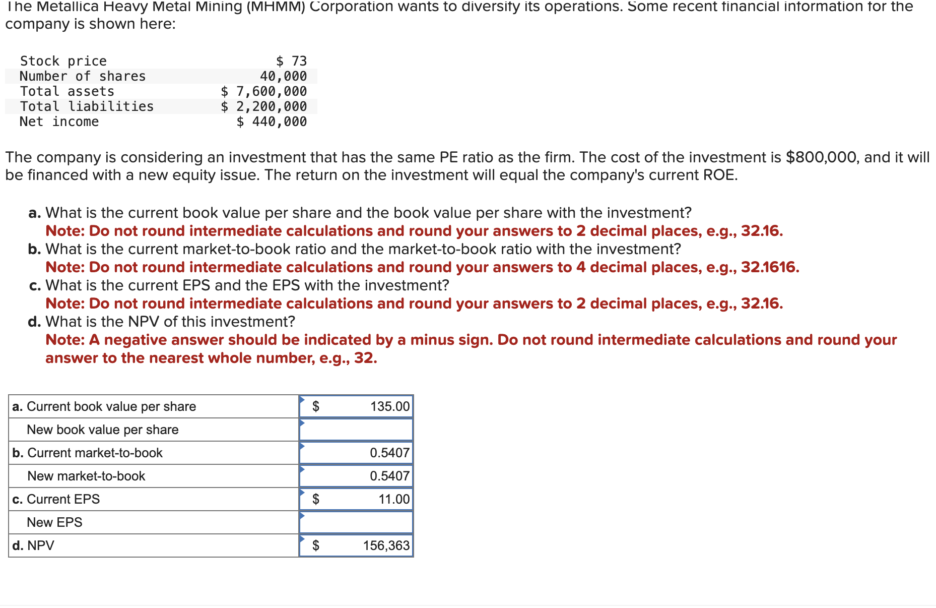 Solved The Metallica Heavy Metal Mining (MHMM) ﻿Corporation | Chegg.com
