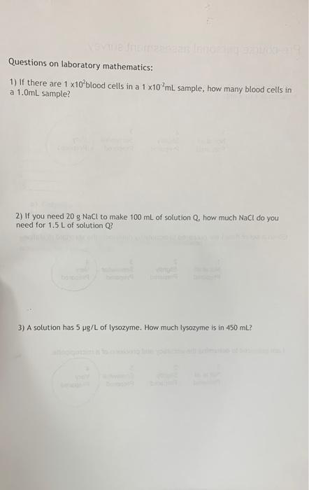 Solved Questions on laboratory mathematics: 1) If there are | Chegg.com