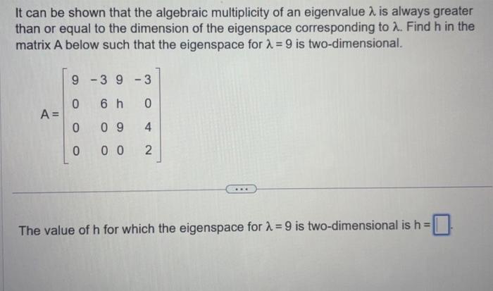 Solved It can be shown that the algebraic multiplicity of an | Chegg.com