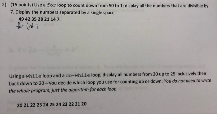 Solved 2) (15 points) Use a for loop to count down from 50 | Chegg.com